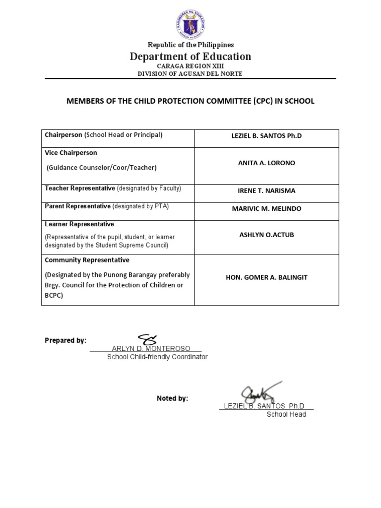 Members of Child Protection Committee in School | PDF