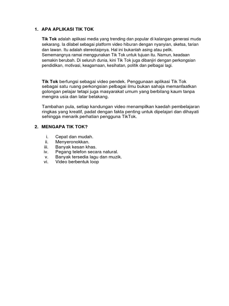 Nota Aplikasi Tik Tok | PDF