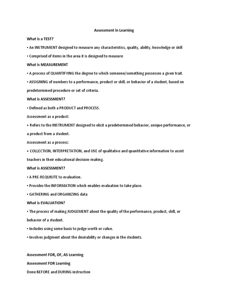 Assessment in Learning Handout MARCH 2023 | PDF | Educational ...