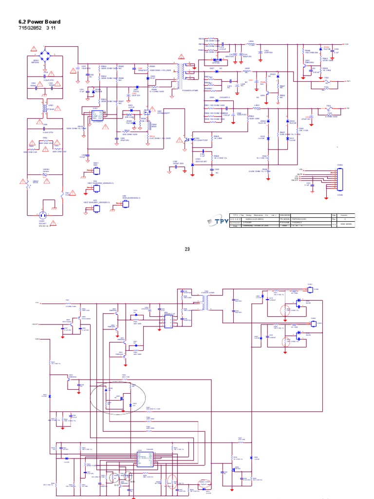 Schematic diagram of a power board showing voltage regulation ...