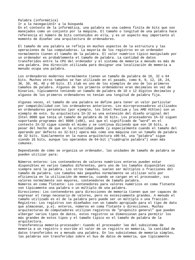 Palabra (Informática) | PDF | Poco | Aritmética