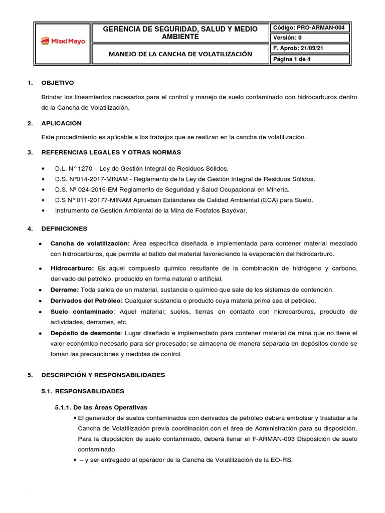 PRO-ARMAN-004 Manejo_Cancha_Volatilización_Rev_0 | PDF | Contaminación ...