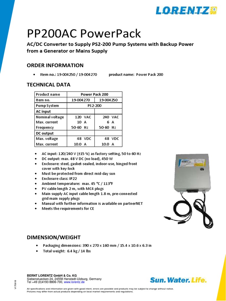 Lorentz pp200 Powerpack | PDF
