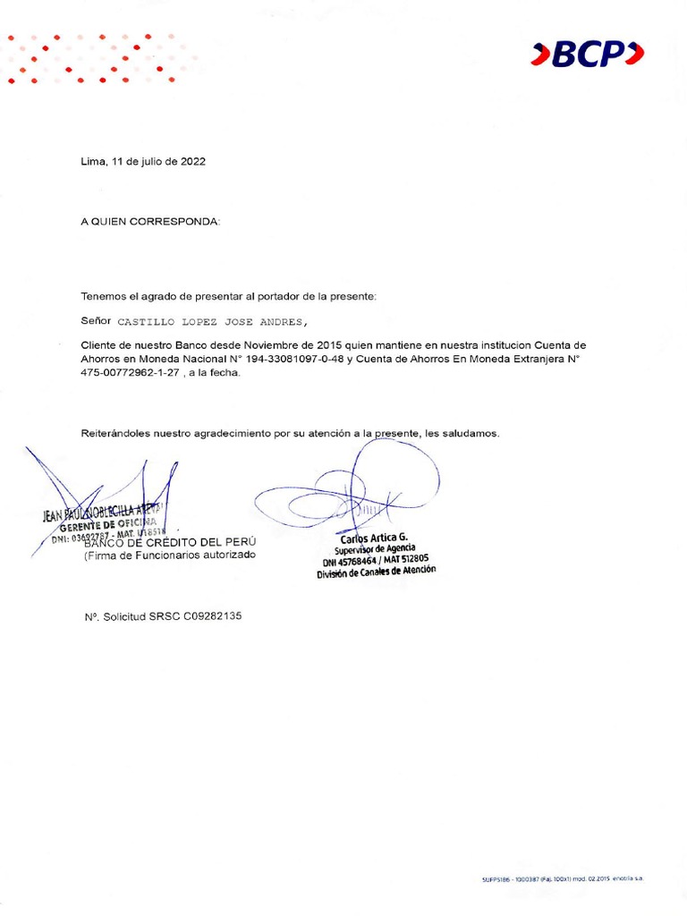 Documento Membretado BCP | PDF