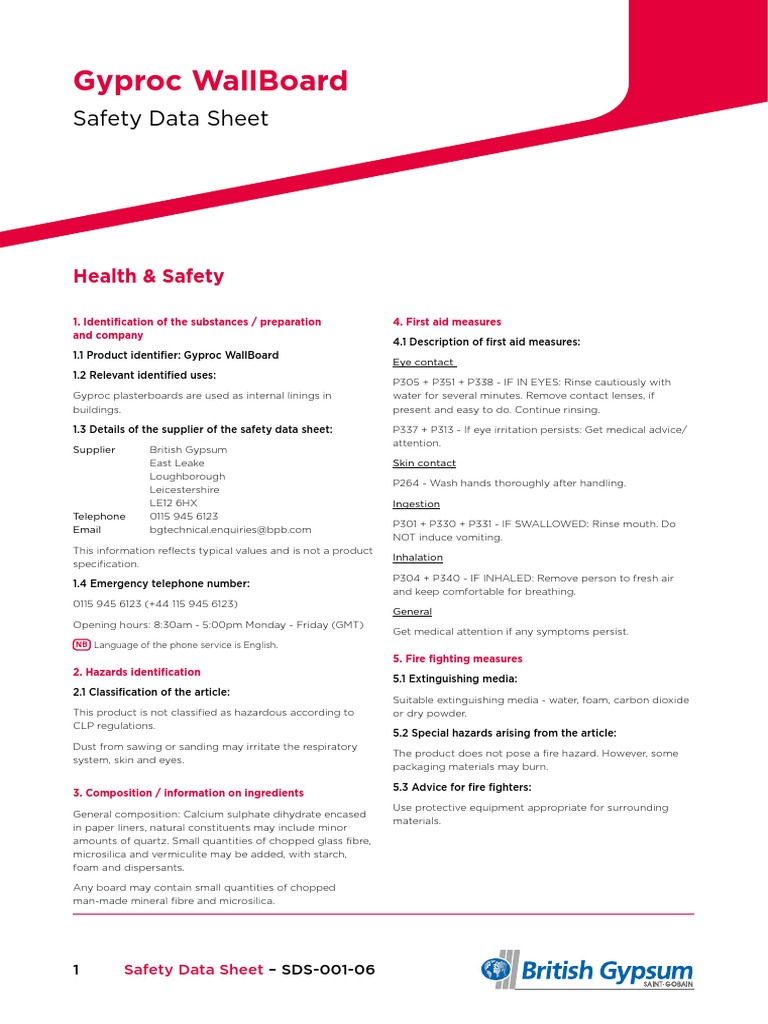 7 - SDS-Gypsum-1 | PDF | Drywall | Gypsum