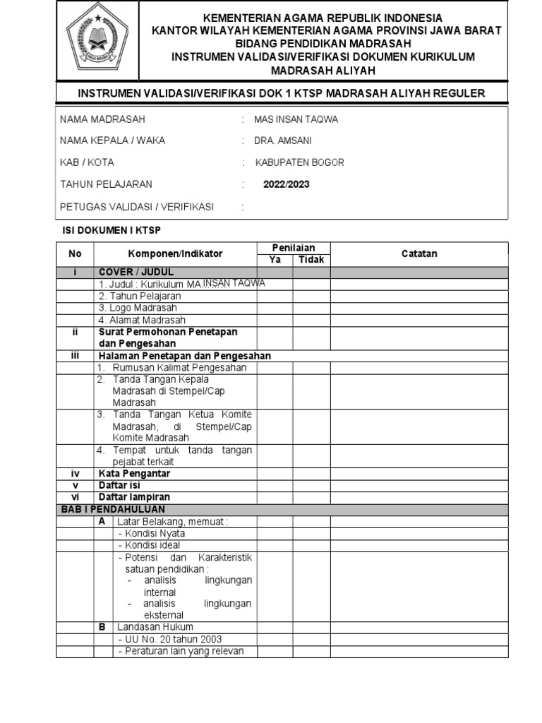 Contoh Lembar Validasi KSP MA | PDF | Karier & Perkembangan