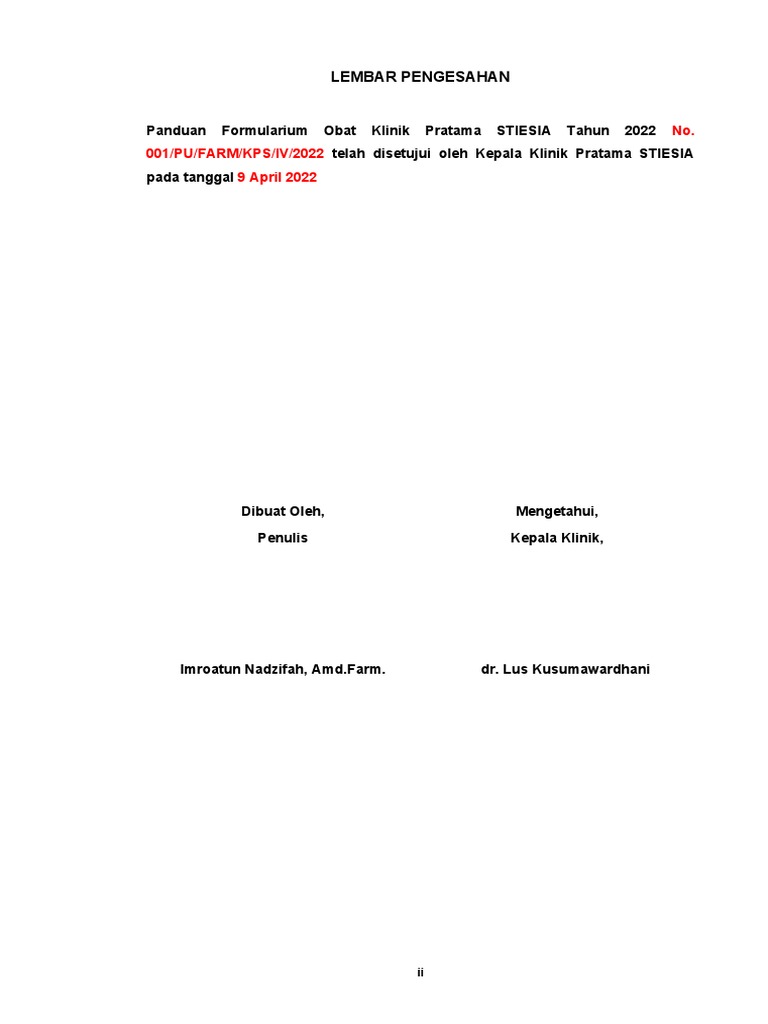 Lembar Pengesahan Panduan Formularium | PDF