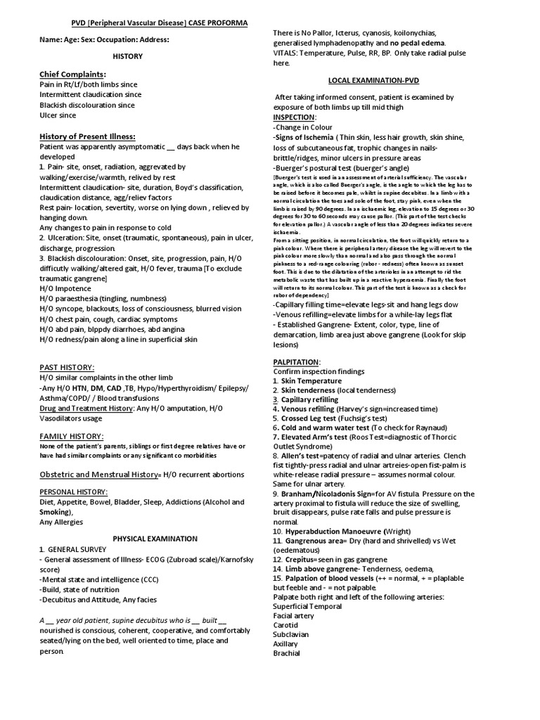 PVD Case Proforma | PDF | Human Leg | Ankle