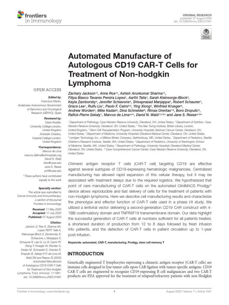 Automated Manufacture of Autologous CD19 CAR-T Cel | PDF | T Cell ...