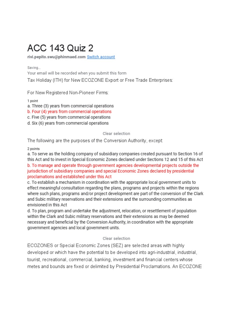 ACC 143 Quiz 2 | PDF | Double Taxation | Taxes