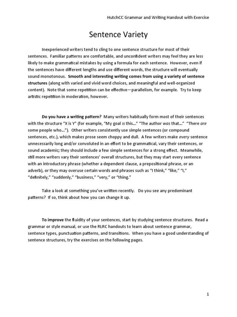 Exercise - Sentence Variety. Accessible | PDF | Hot Dog | Sentence ...