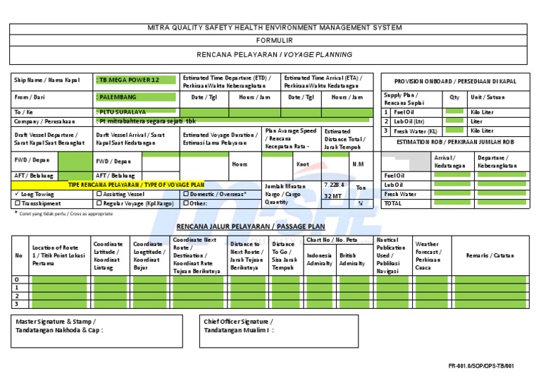 FR-001.0-SOP-OPS-TB-001 Formulir Rencana Pelayaran | PDF | Shipping ...