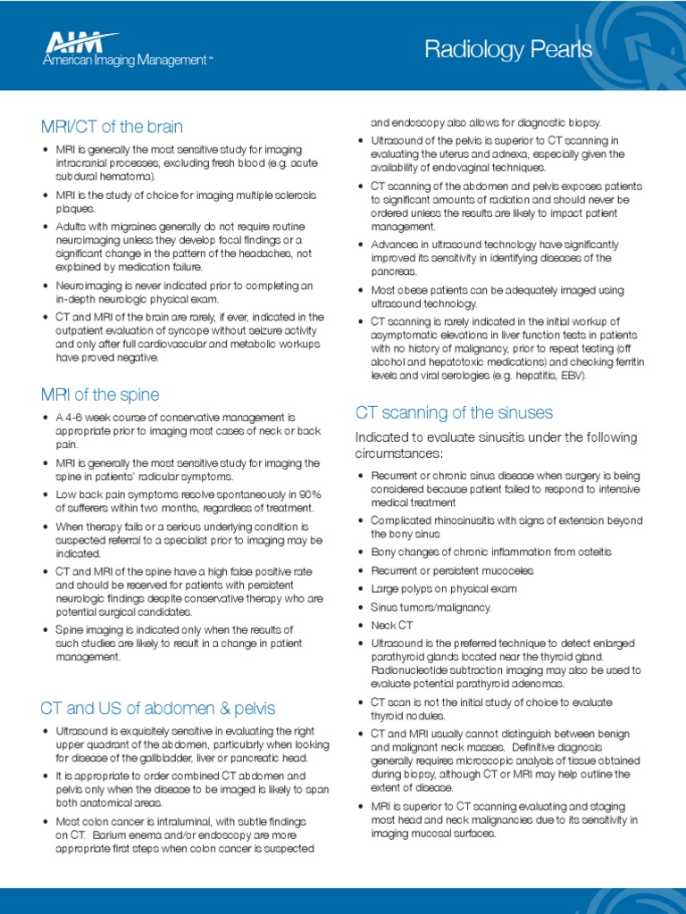 Radiology Pearls | PDF | Medical Imaging | Ct Scan