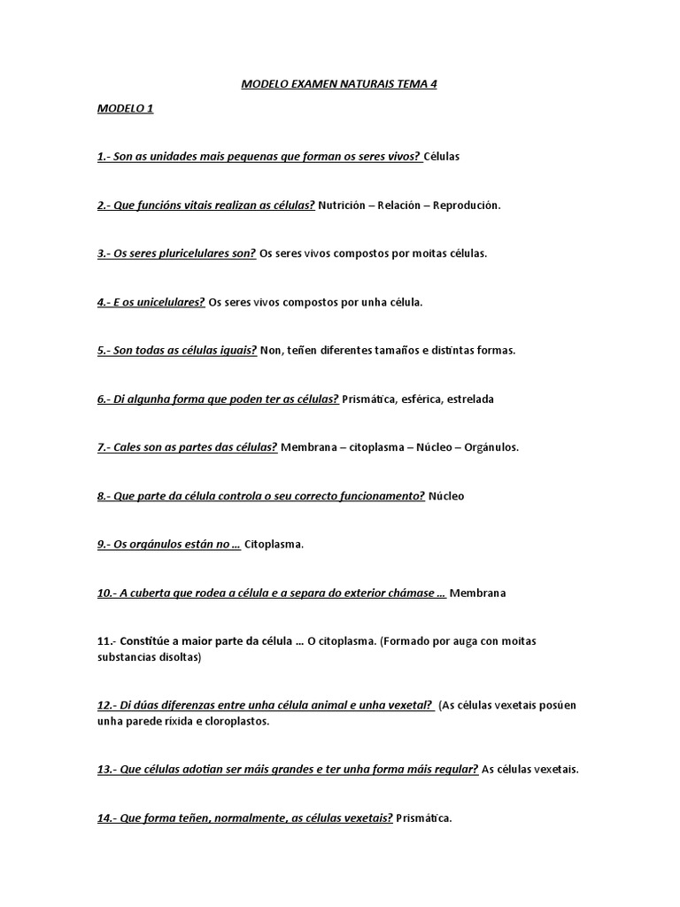 Modelo Examen Naturais Tema 4 | PDF