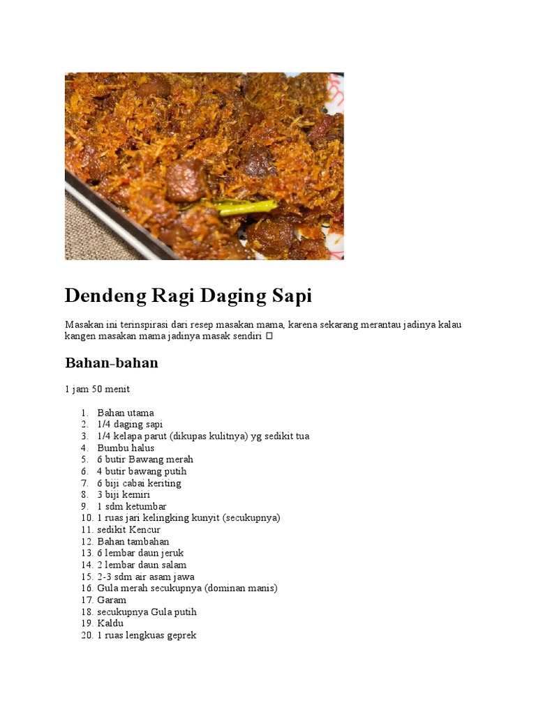Dendeng Ragi Daging Sapi | PDF | Memasak, Makanan, & Anggur | Kesehatan ...