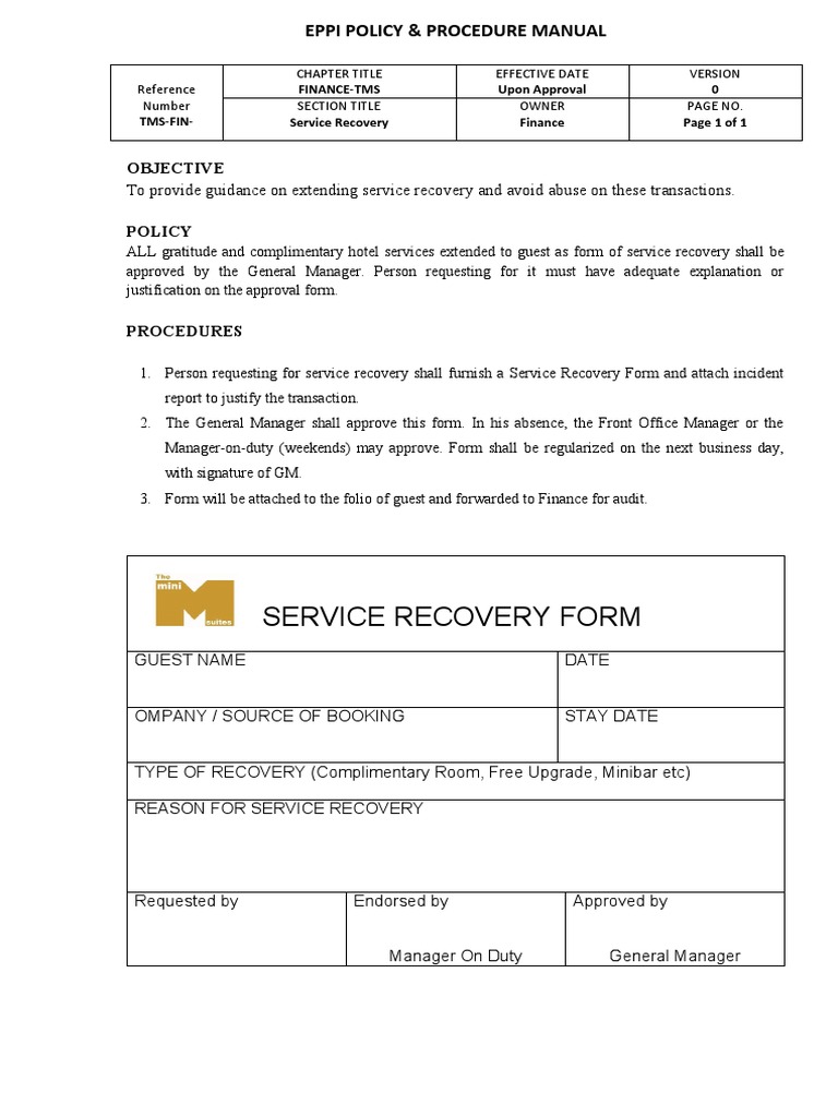 Hotel Service Recovery Procedures | PDF