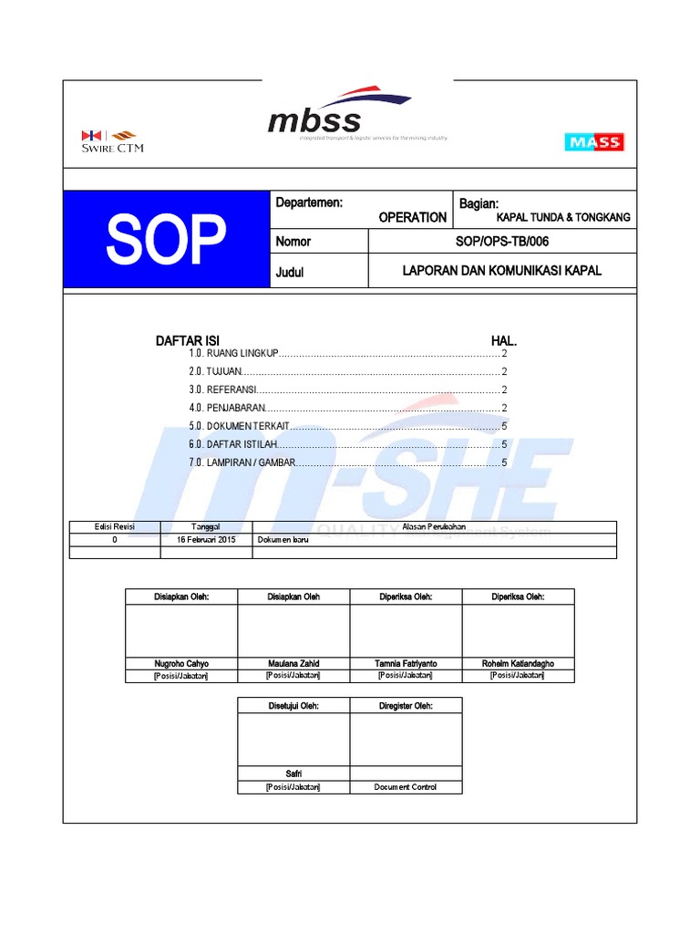 SOP-OPS-TB-006 Laporan Dan Komunikasi Kapal - Final | PDF