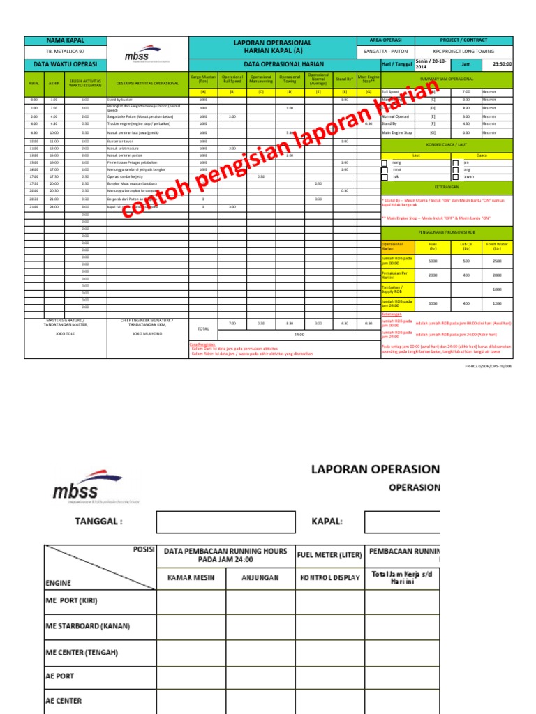 FR-002.0-SOP-OPS-TB-006 Laporan Operasional Harian Kapal | PDF