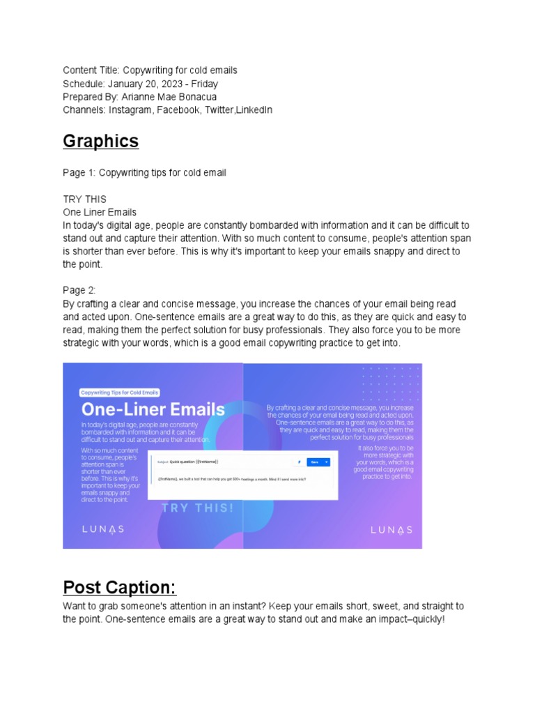 Cold Email Copywriting Tips: One-Liner Emails | PDF