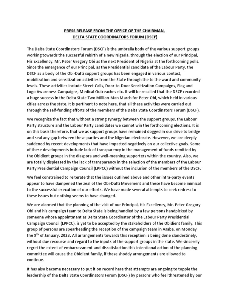 DSCF Press Release | PDF | Government