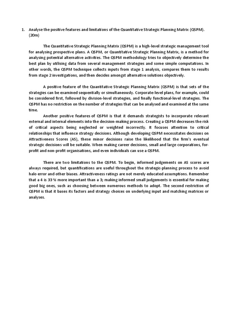 Analyse The Positive Features and Limitations of The Quantitative ...