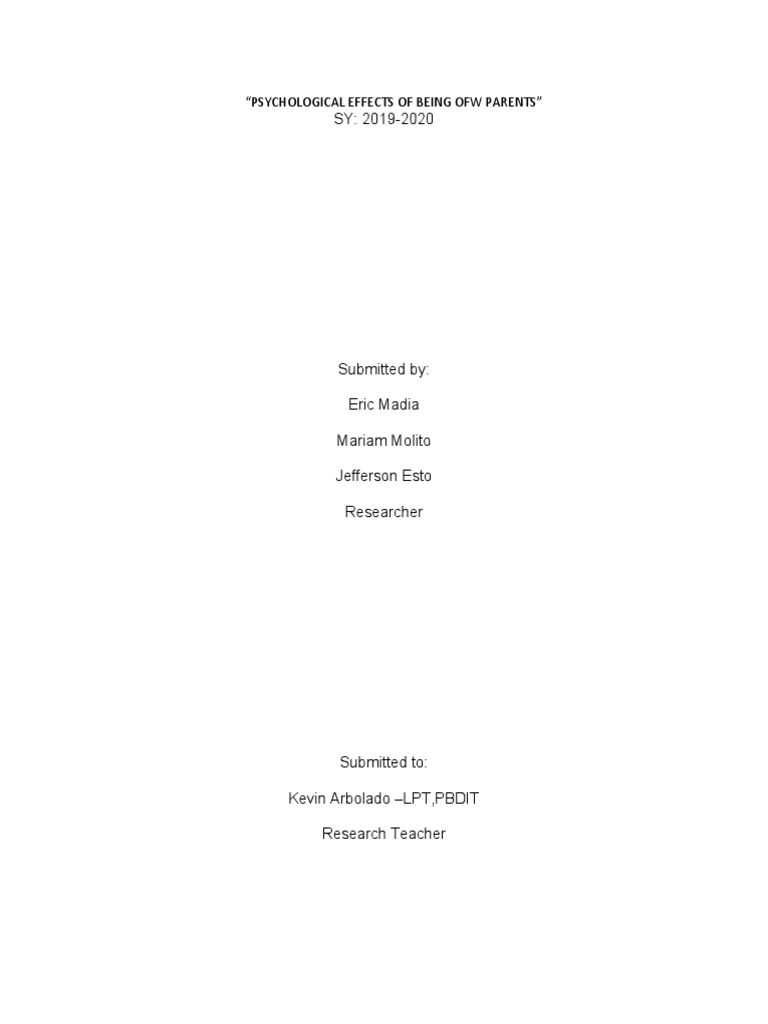 Psychological Effects of Being Ofw Parents | PDF | Case Study | Migrant ...