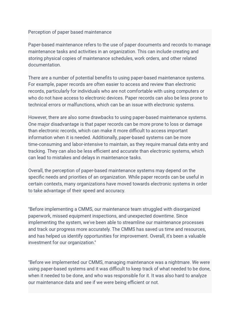 Perception of Paper Based Maintenance | PDF | Computer Science | Information Science