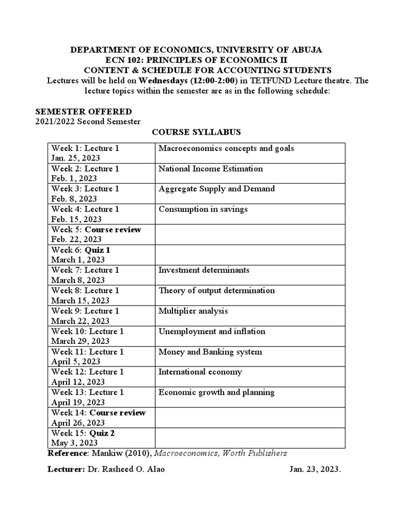 ECN 102 Course Outline | PDF