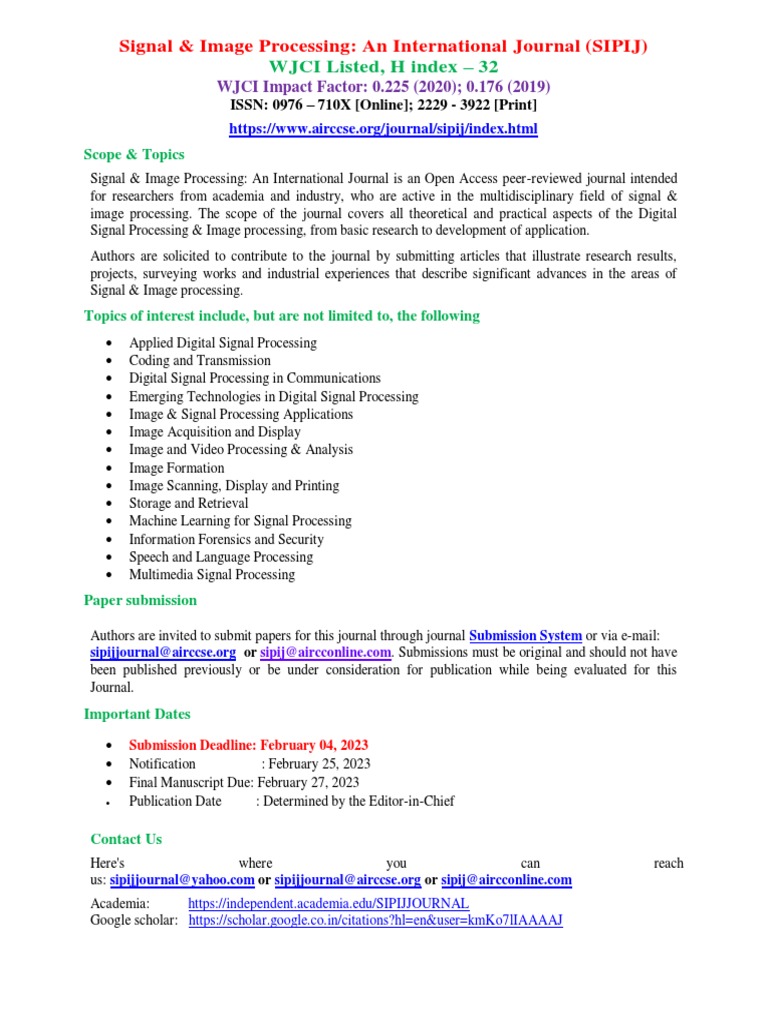 Signal & Image Processing: An International Journal (SIPIJ) | PDF