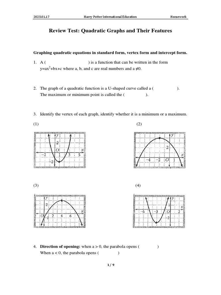 Review Practice - Quadratic Graphs and Their Features | PDF | Quadratic Equation | Discrete ...