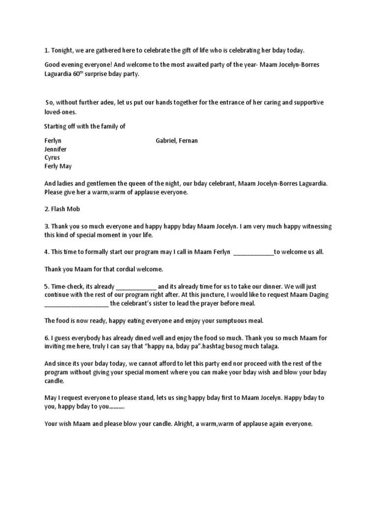 60th Bday Script | PDF