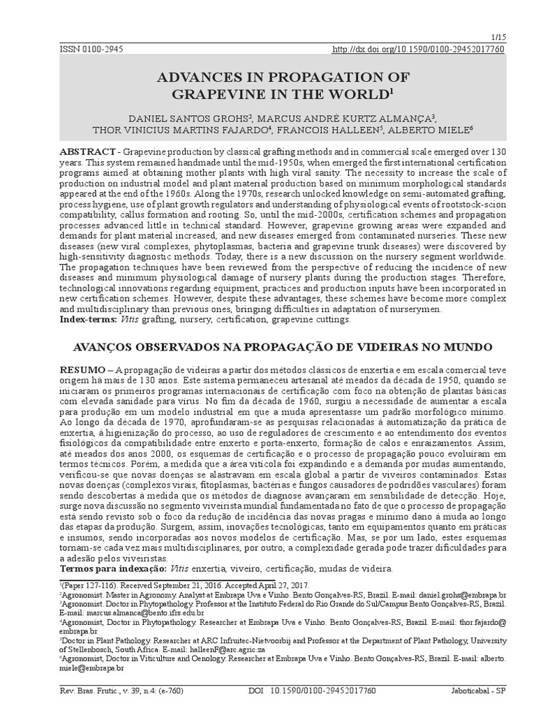 ADVANCES IN PROPAGATION of Grapevine | Descargar gratis PDF | Plant Pathology | Molecular Biology