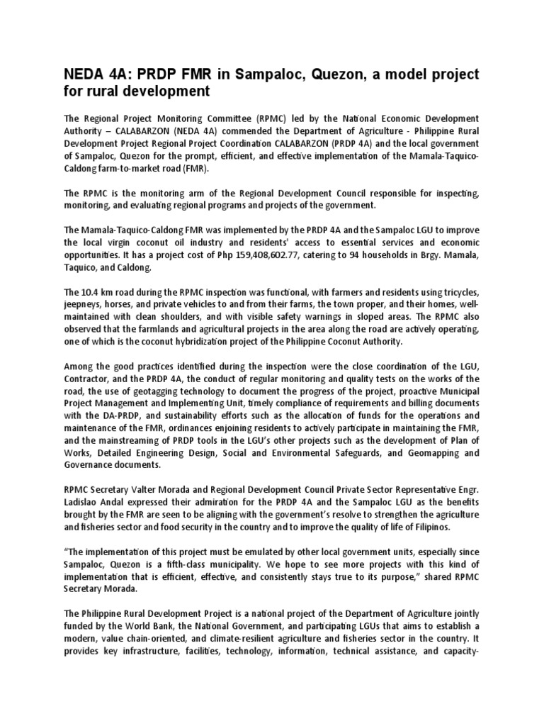 NS012723 - PRDP FMR in Sampaloc-Edited4 | PDF | Food Security | Economies