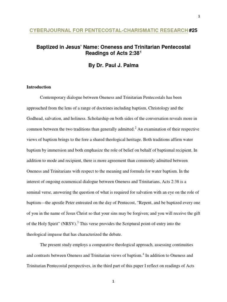 Baptism Views: Oneness vs. Trinitarian | PDF | Oneness Pentecostalism ...