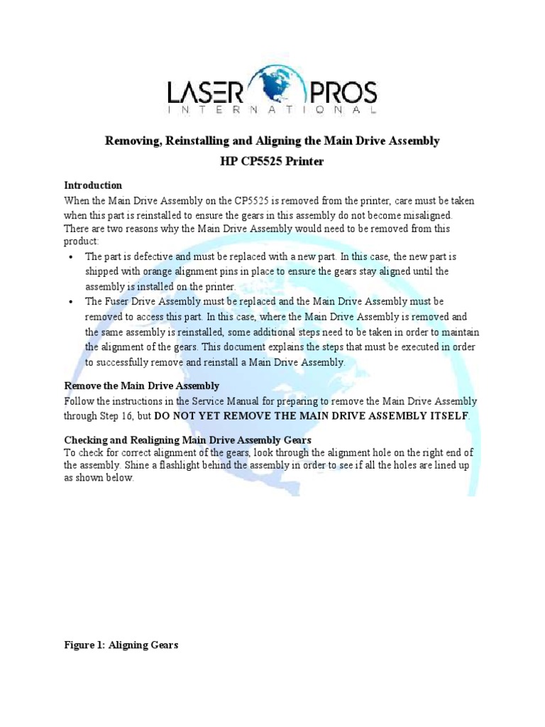 Removing Reinstalling and Aligning The Main Drive Assembly | PDF | Gear ...