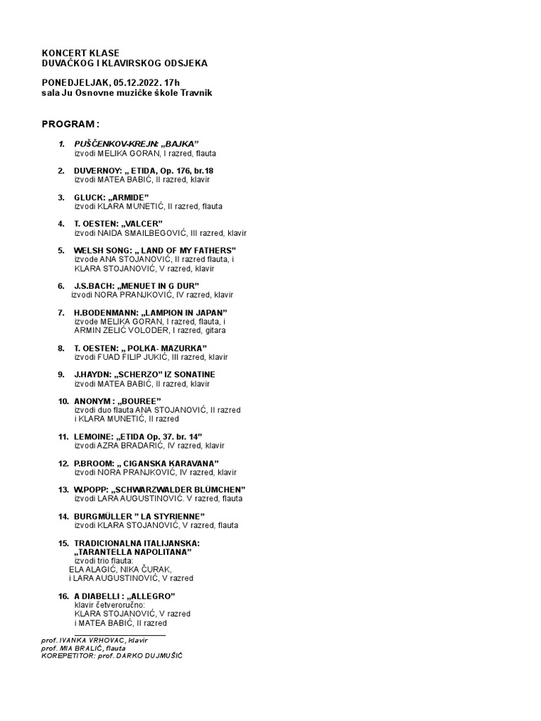 Program Za Koncert | PDF