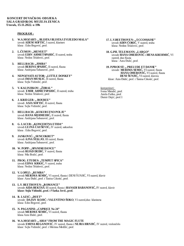 Program Koncert Muzej Duvači | PDF
