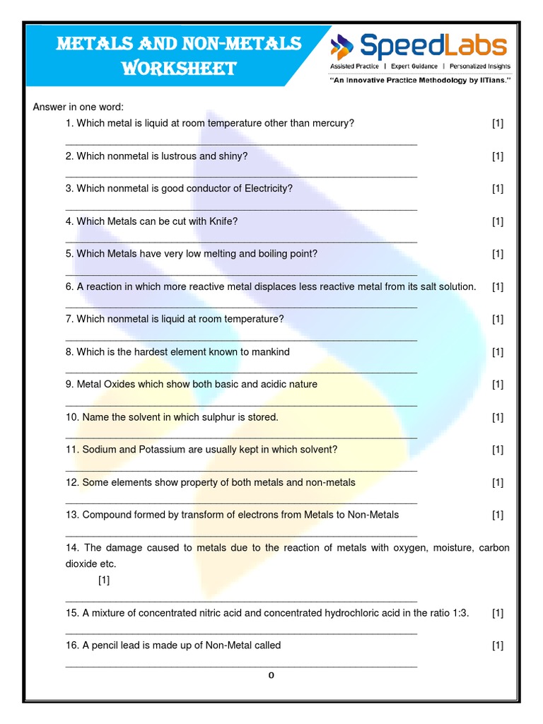Materials - Metals and Non Metals - Important Qs - Important Questions ...