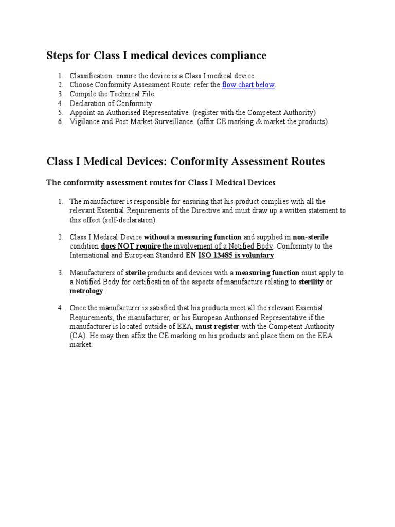 Steps For Class I Medical Devices Compliance | PDF