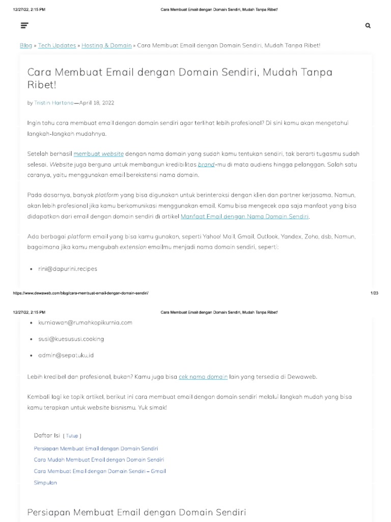 Cara Membuat Email Dengan Domain Sendiri, Mudah Tanpa Ribet! | PDF