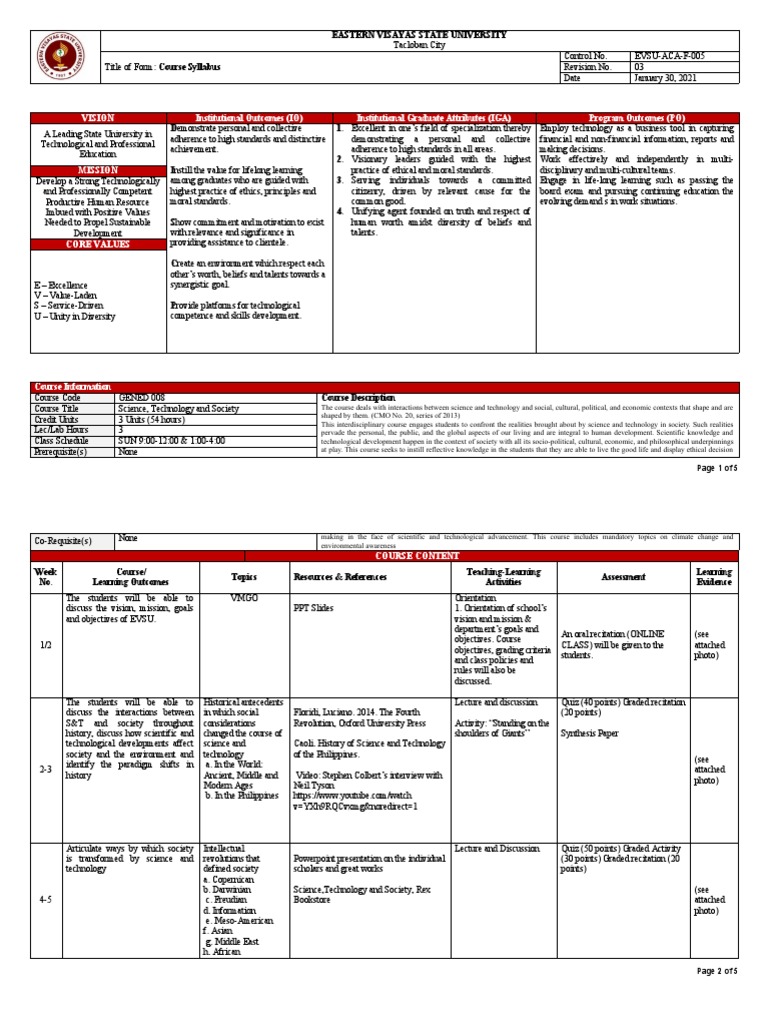 Syllabus in Science Technology and Society | Download Free PDF | Science | Morality