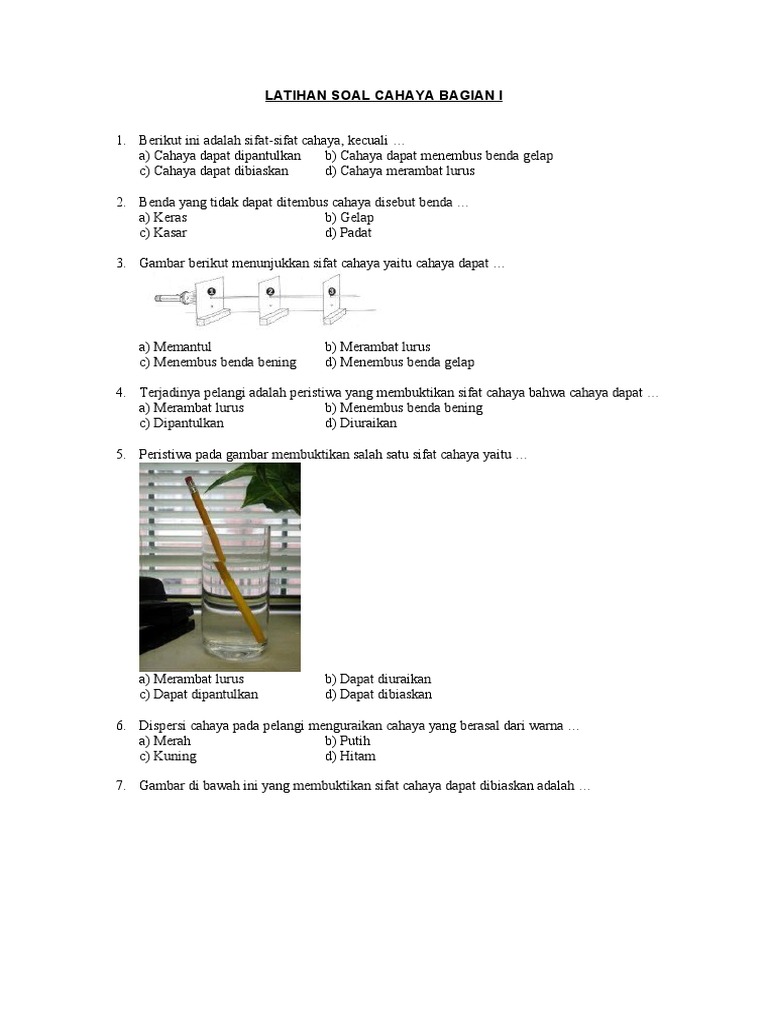 Latihan Soal Cahaya | PDF | Metode & Bahan Ajar | Griya & Taman