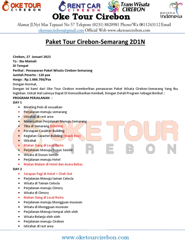 Paket Wisata Cirebon-Semarang 2D1N | PDF