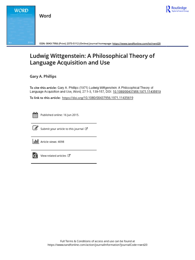 Ludwig Wittgenstein A Philosophical Theory of Language Acquisition and ...