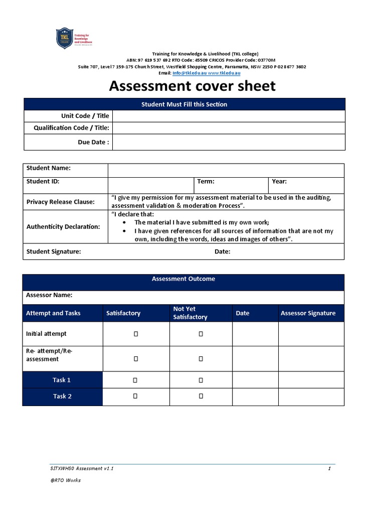 SITXWHS003 Student Assessment Tasks | PDF | Occupational Safety And ...