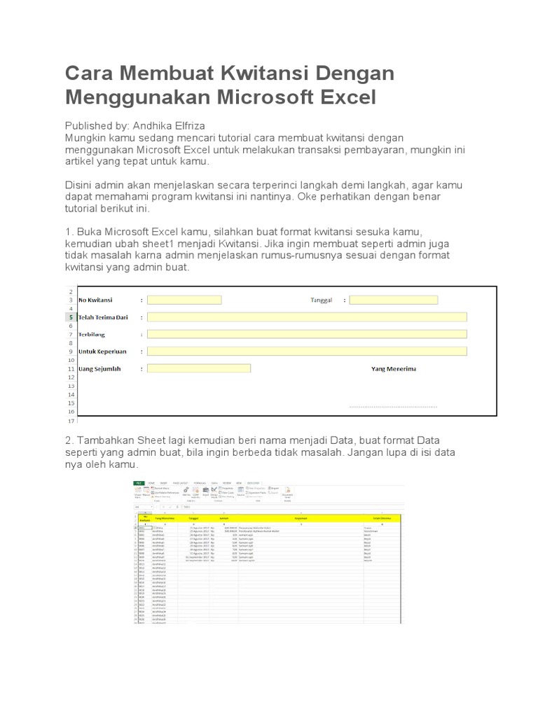 Cara Membuat Kwitansi Dengan Menggunakan Microsoft Excel | PDF