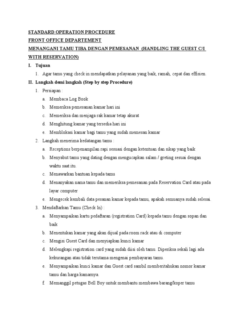 Sop Check in With Reservation | PDF