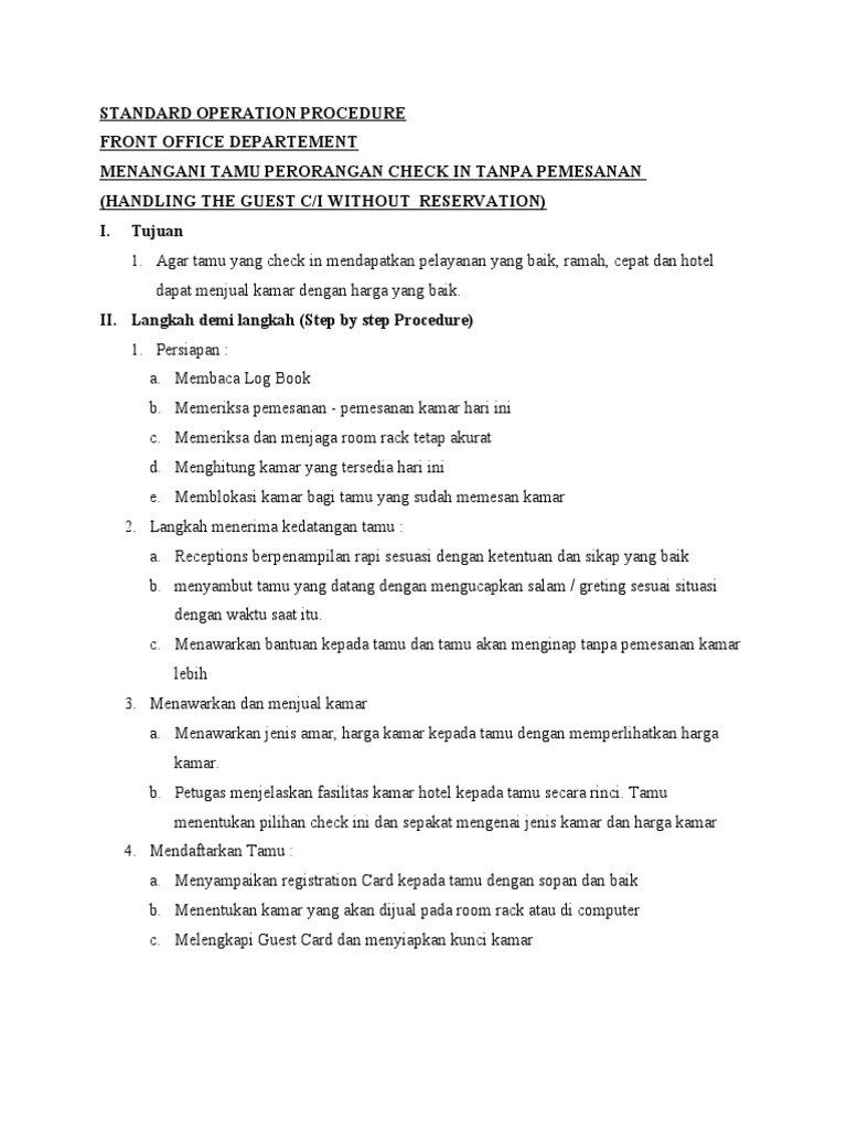 Sop Check in Without Reservation | PDF