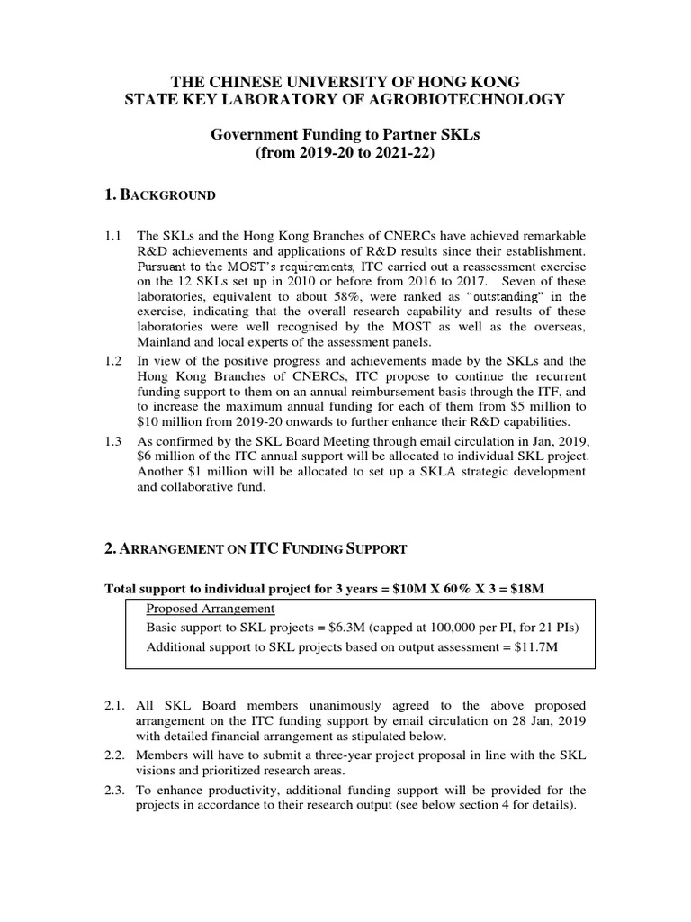 Funding Arrangement of SKL Further Support From ITC 2019-2022 | PDF ...