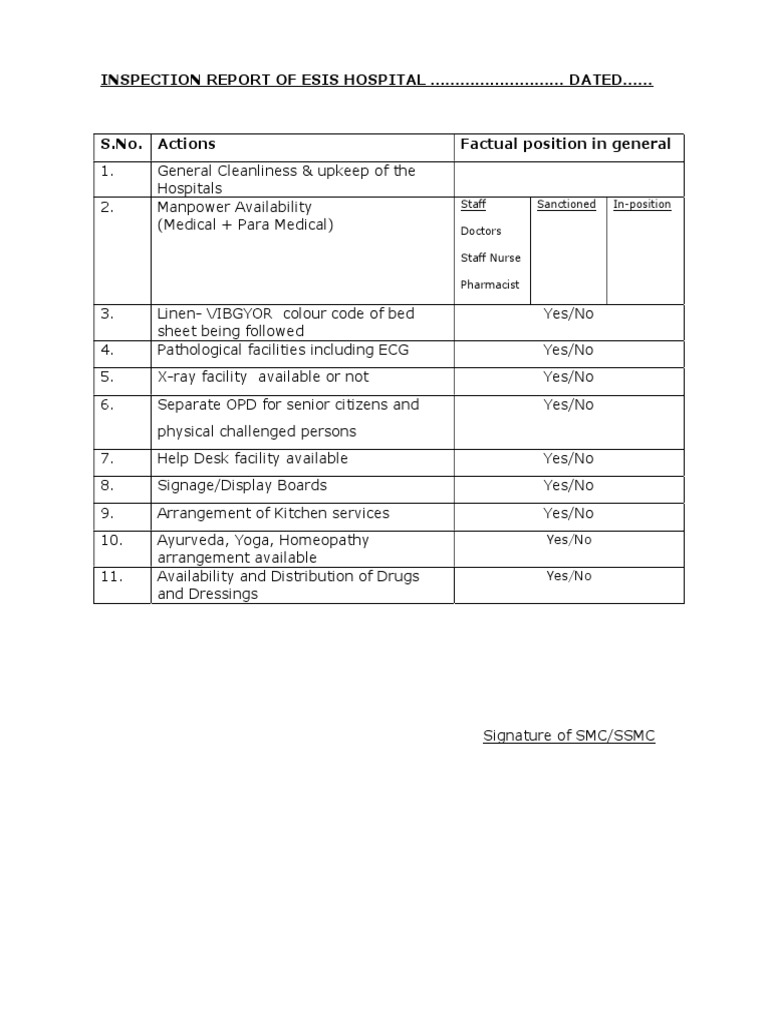 ESIS Hospital Inspection Report | PDF